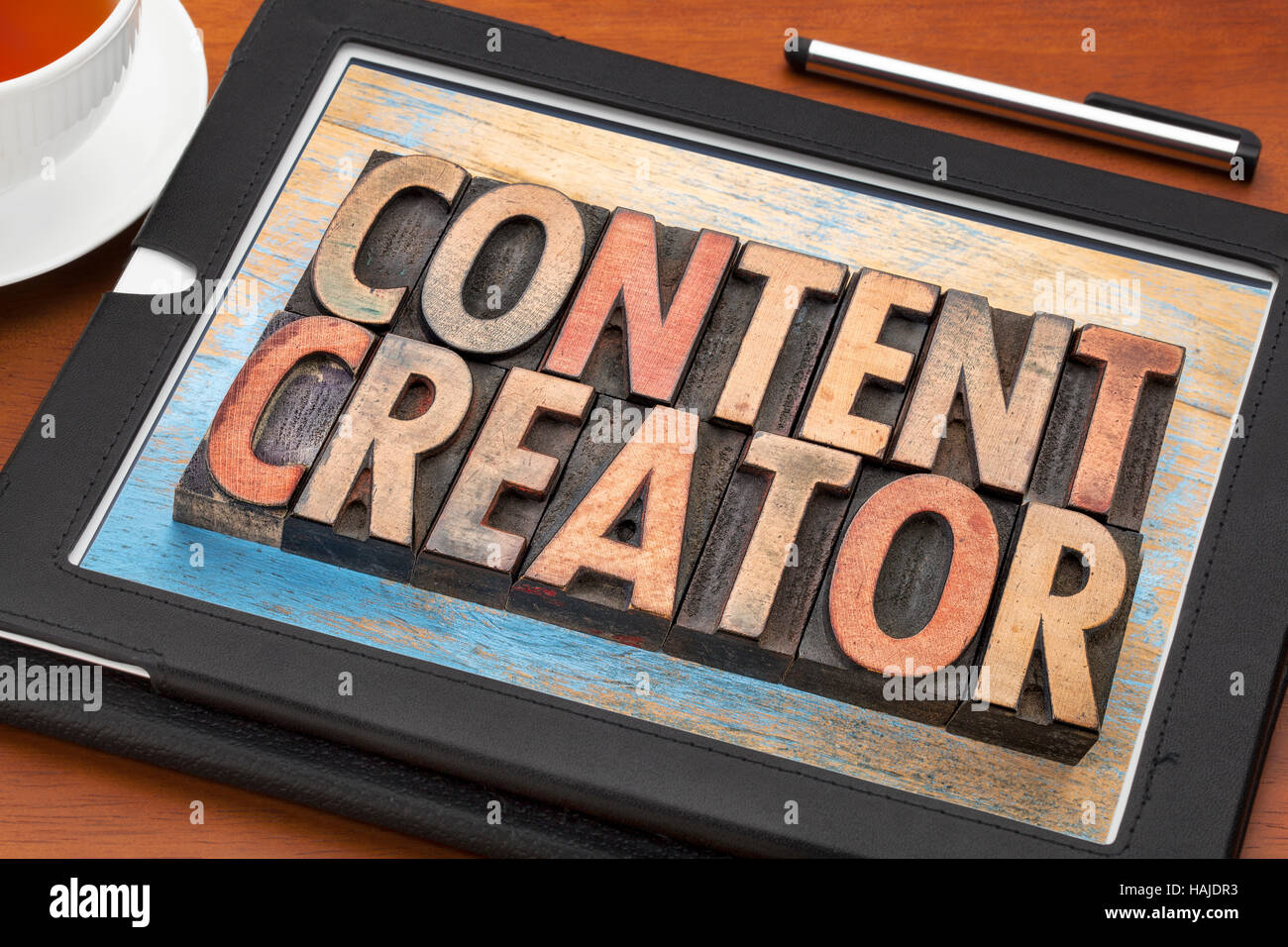 content creator - word abstract in vintage letterpress wood type ...