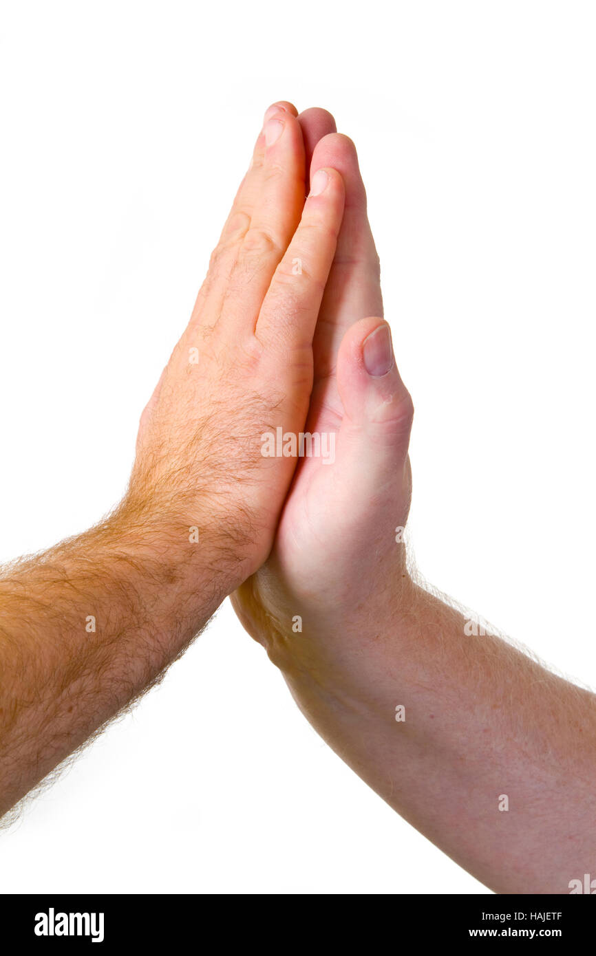 Give me five gesture - isolated on white background Stock Photo - Alamy