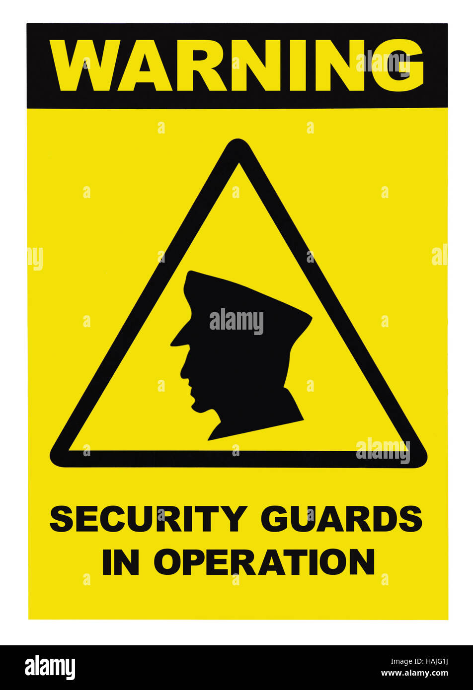 Security guards in operation text warning sign, black yellow isolated ...