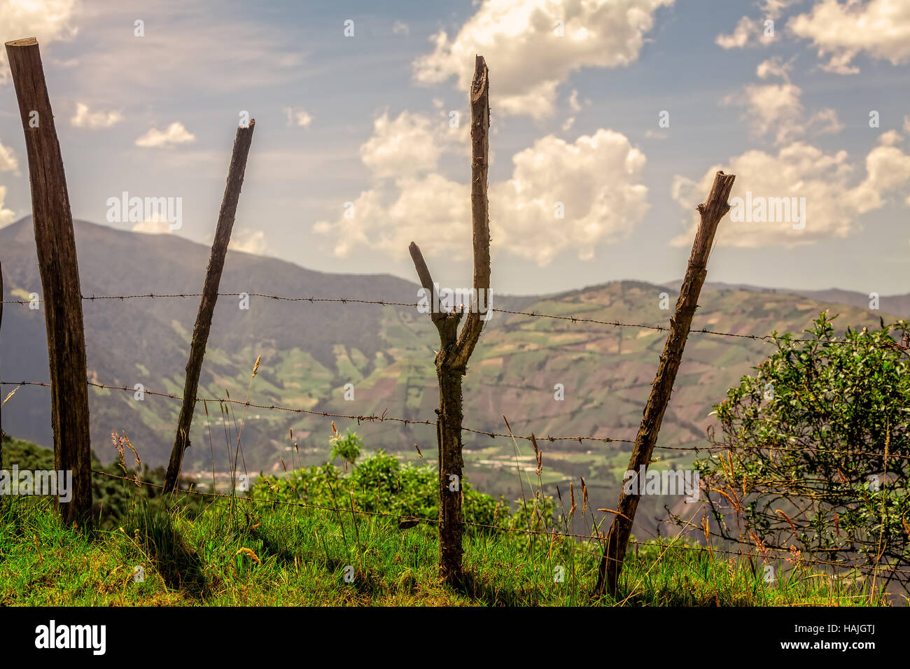 Old Wood Fence Posts With Barb Wire, Aerial View Of Andean Cordillera ...