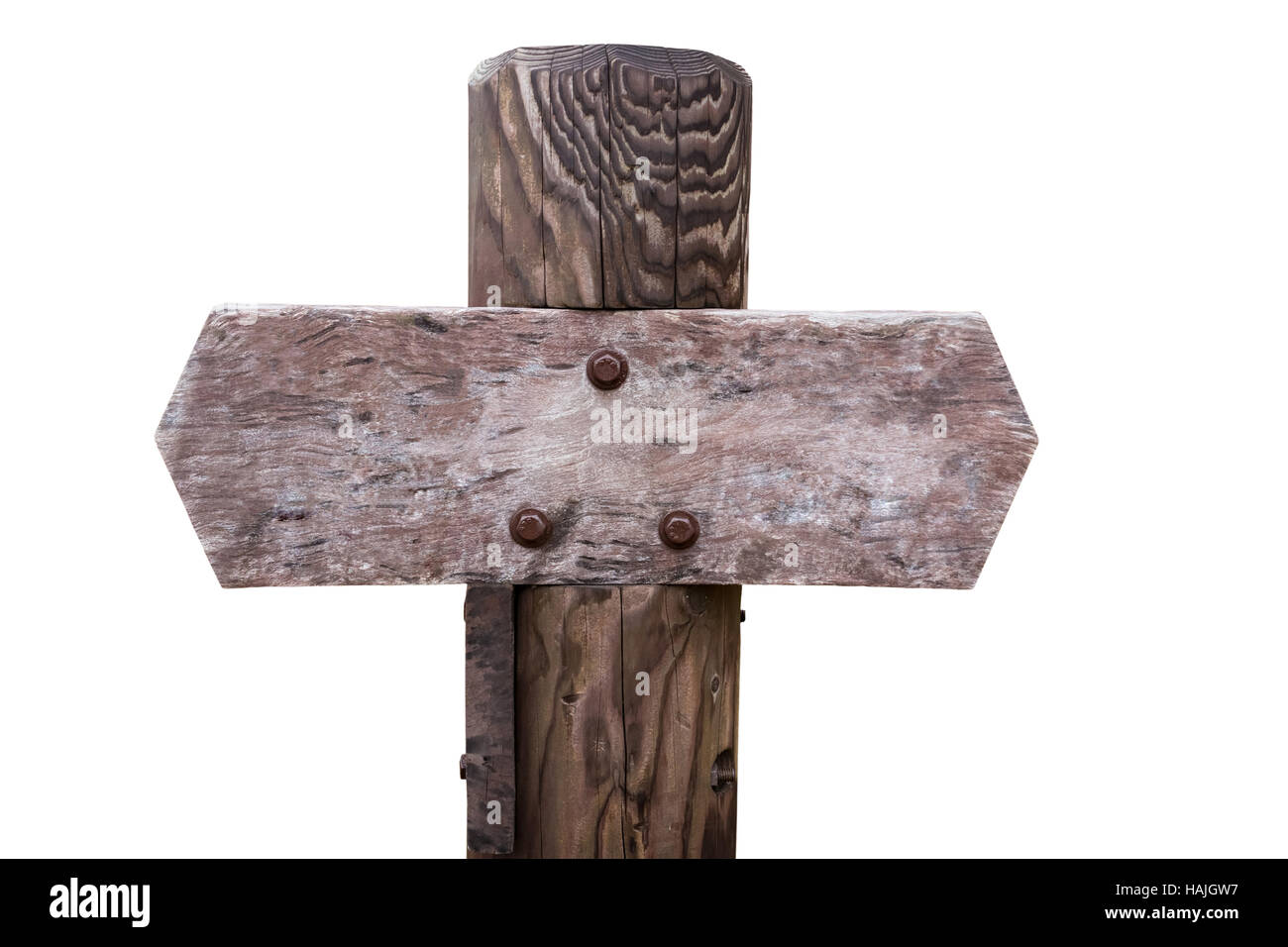 Weathered wooden signpost with empty sign isolated on white Stock Photo ...