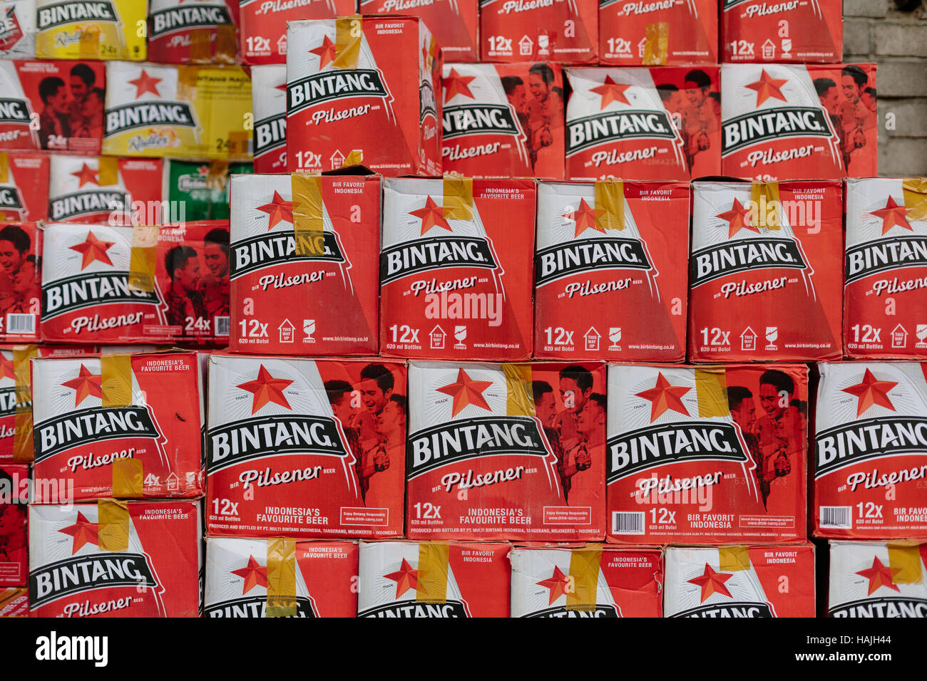 A pile of red boxes of Bintang Pilsner beer in Indonesia Stock Photo ...