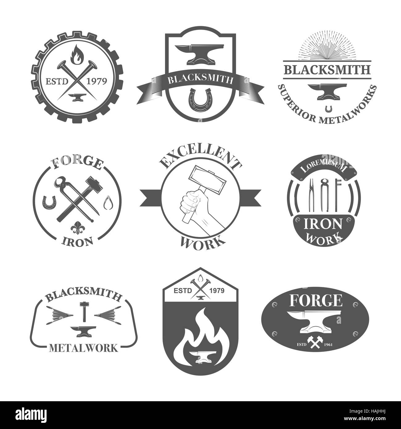 Set of vintage blacksmith labels, badges, emblems and design elements ...