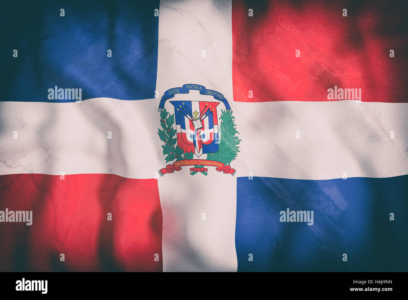 3d rendering of an old Dominican Republic flag waving Stock Photo - Alamy