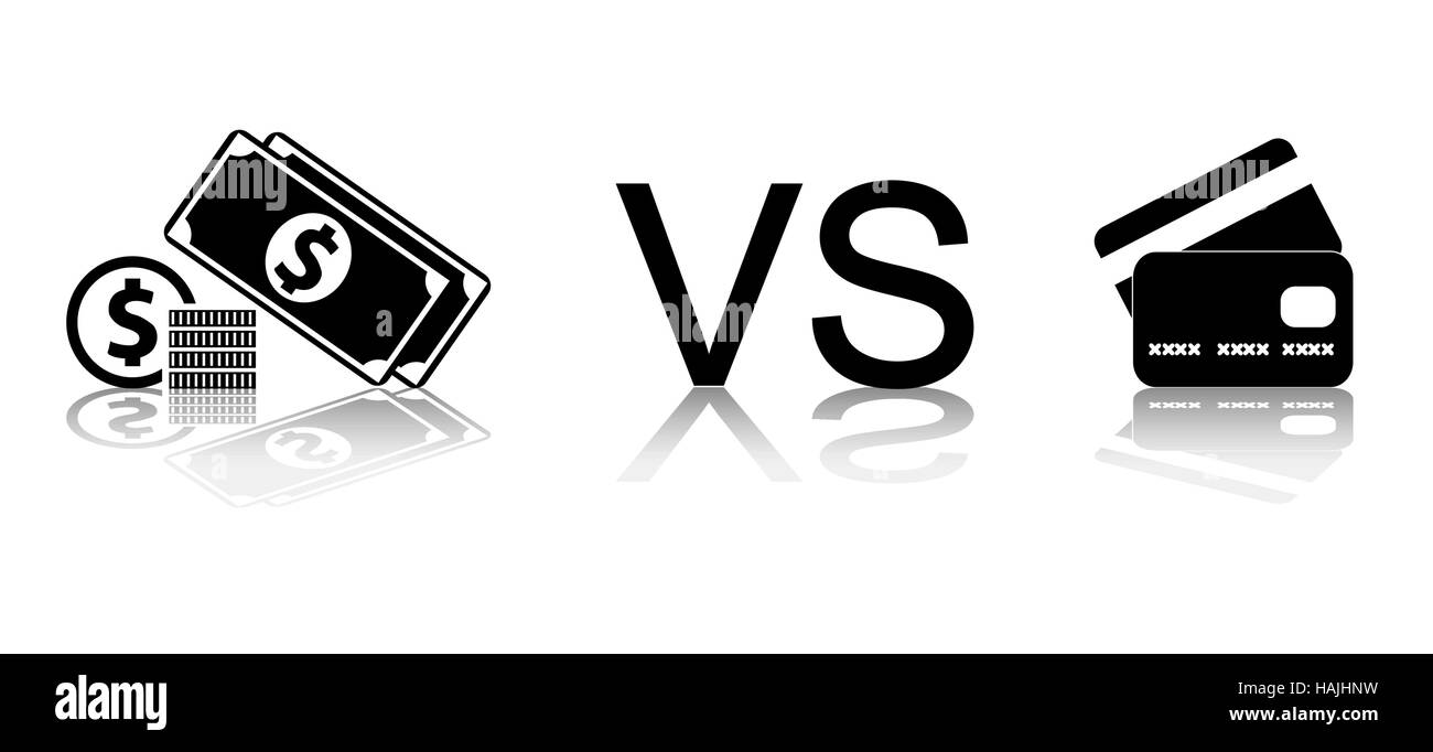 Cash vs card. Black and white vector illustration Stock Vector Image ...
