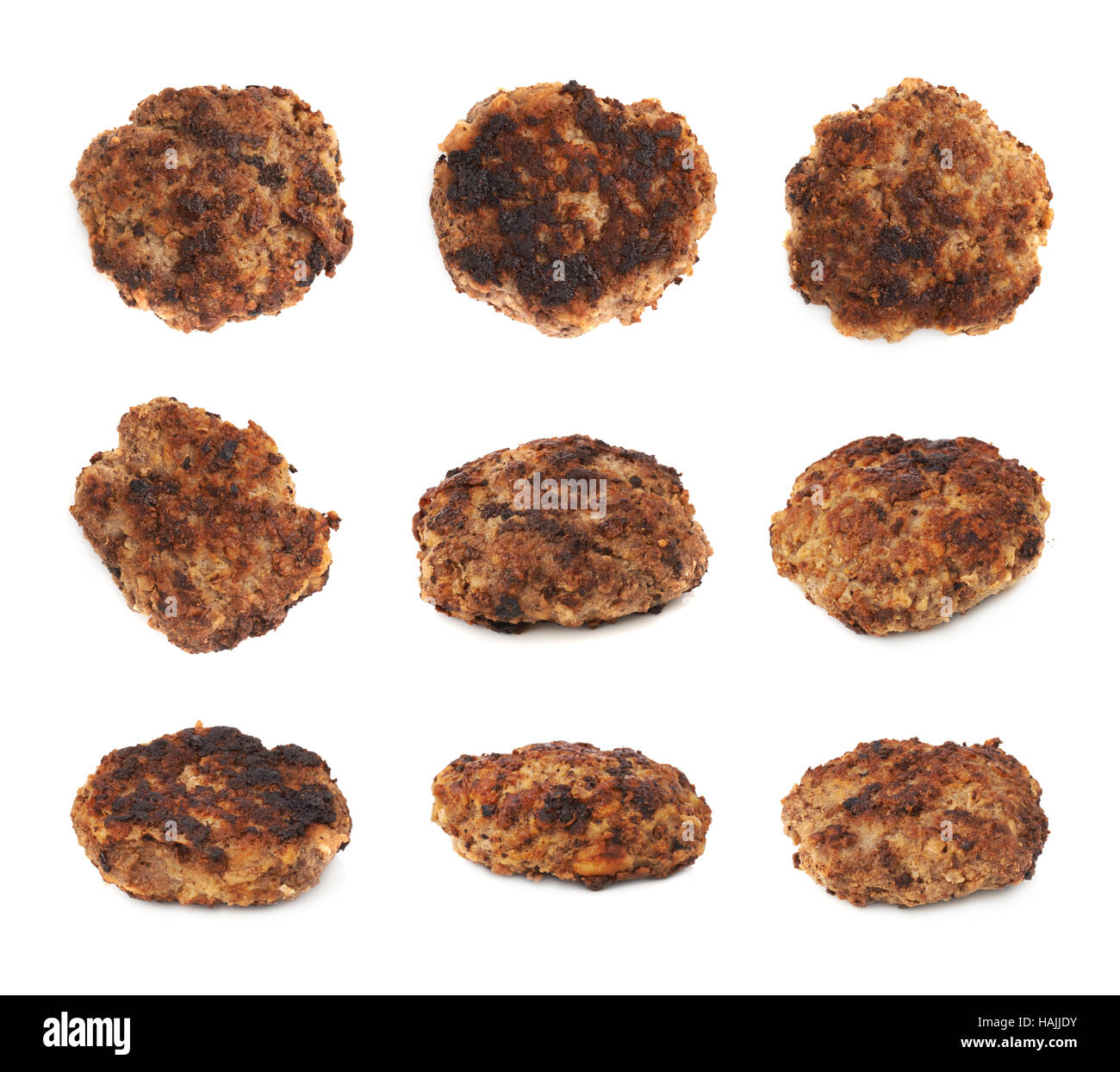 Set of single small hand made cutlets isolated over white background ...