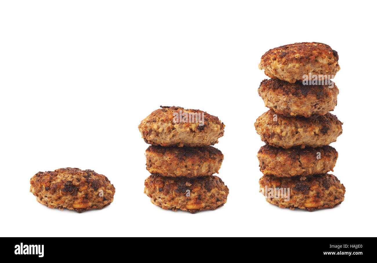 Stack of small hand made cutlets isolated over white background Stock ...
