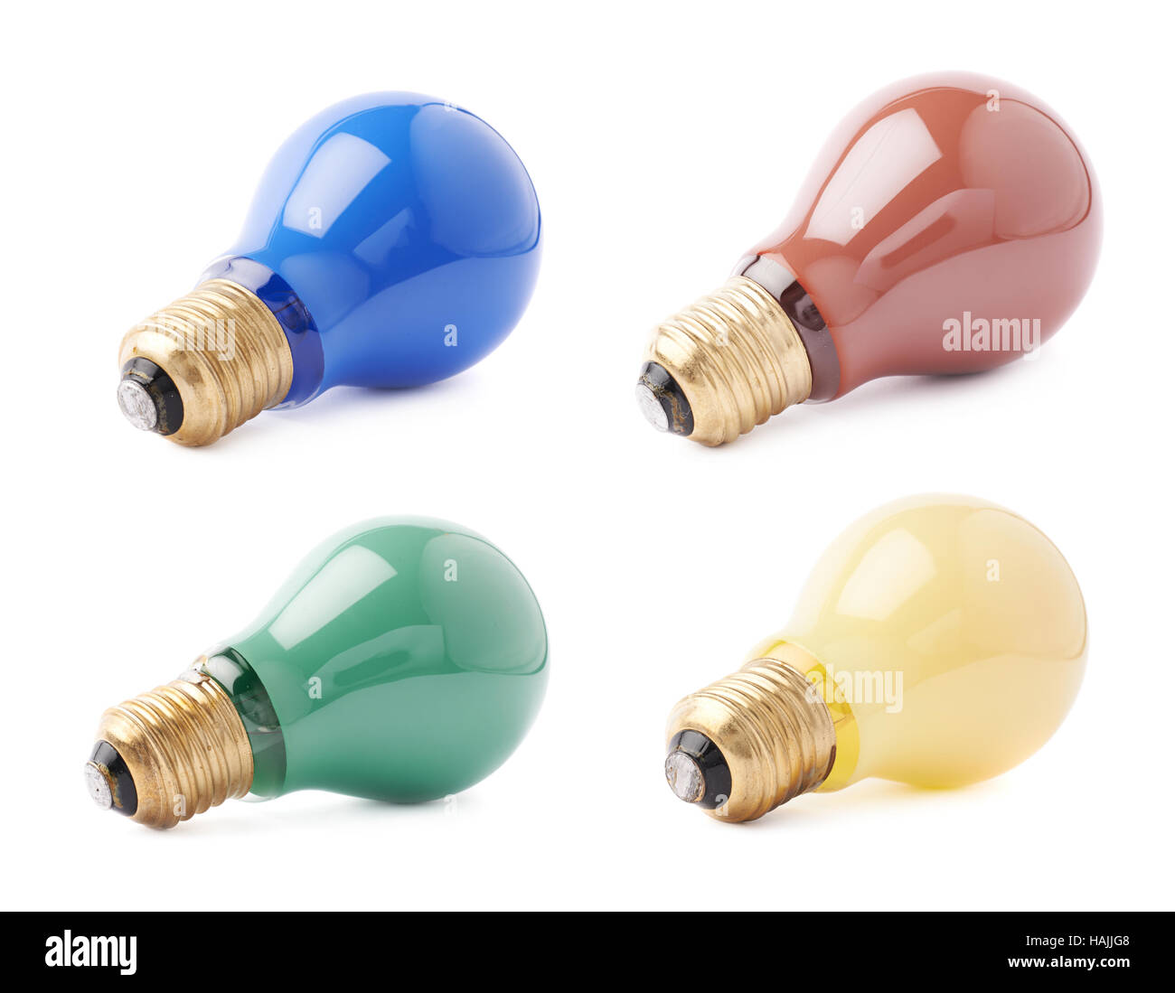Set of electric bulbs lying on side, isolated over the white background ...