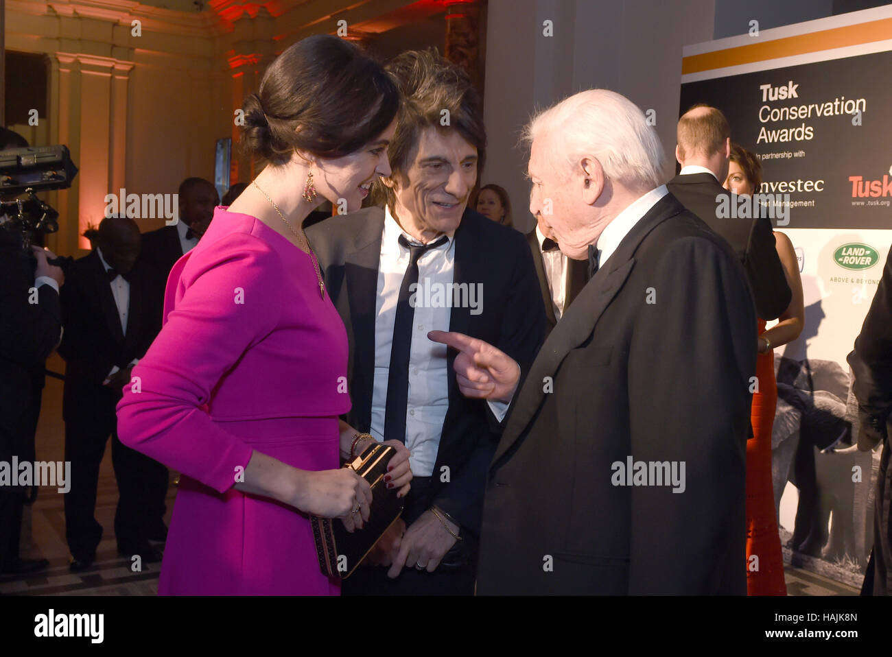 (Left-right) Sally Humphries, Ronnie Wood and Sir David Attenborough ...