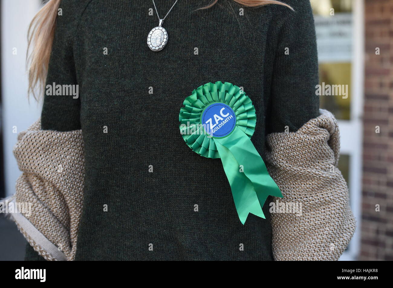 A Zac Goldsmith supporter outside a polling station in Richmond, south ...