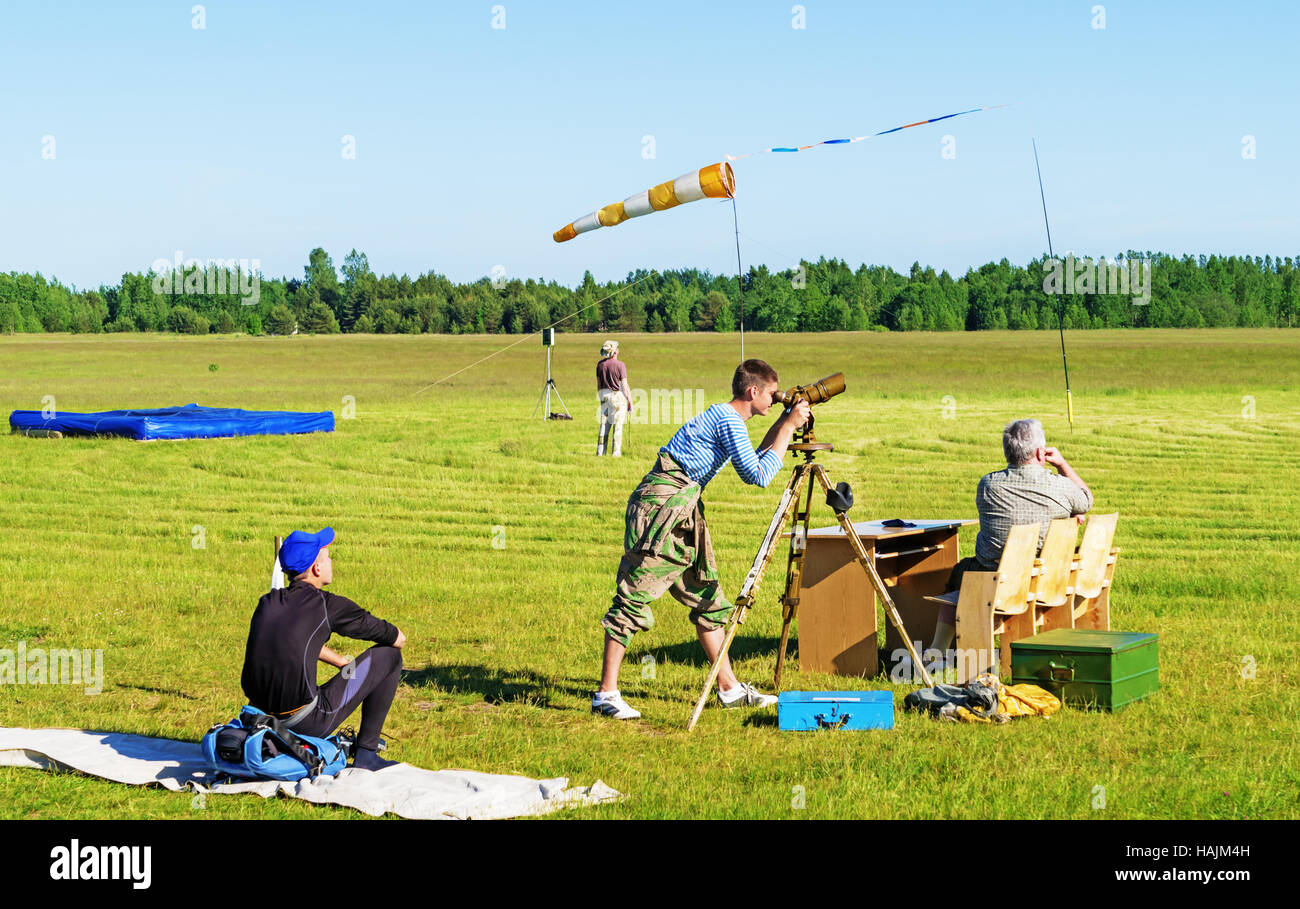 Parachutists - 2015.Parachutists in airfield Stock Photo - Alamy