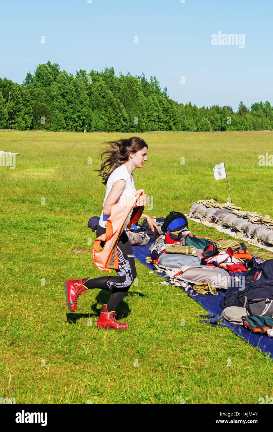 Parachutists - 2015.Parachutists in airfield Stock Photo - Alamy
