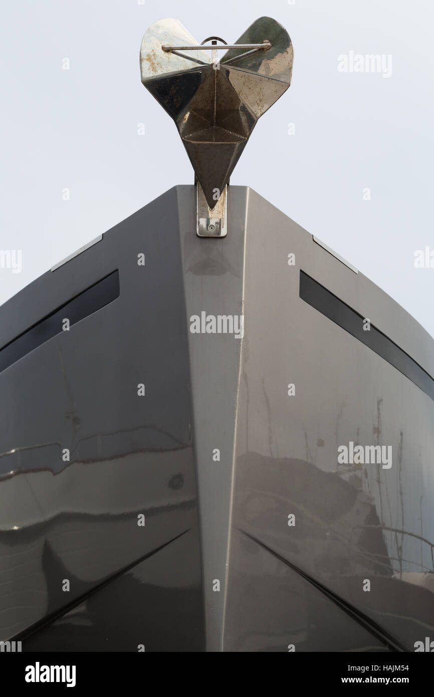 Front view of big luxury yacht, bow, stainless stell anchor Stock Photo ...