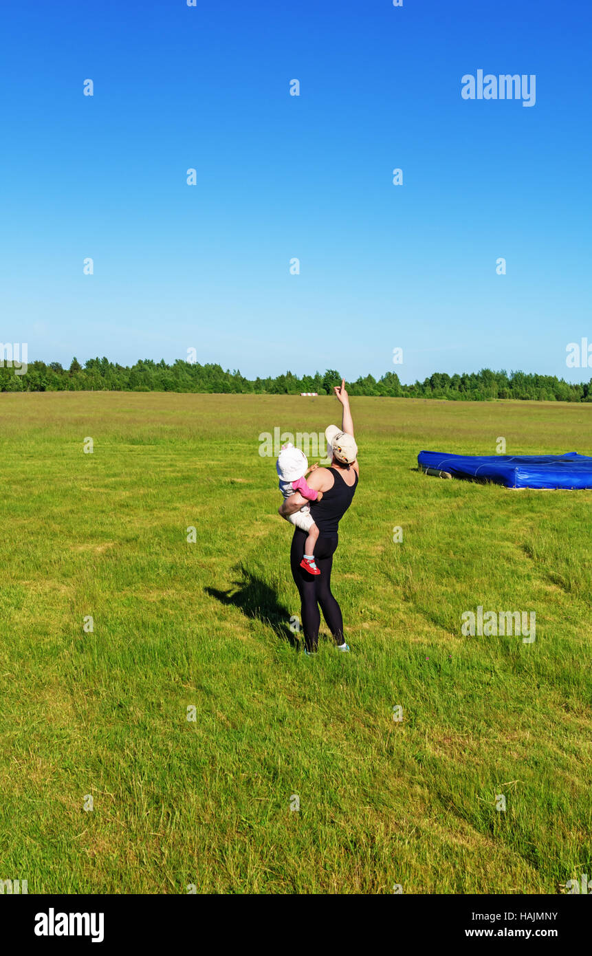 Parachutists - 2015.Skydivers and their child Stock Photo - Alamy