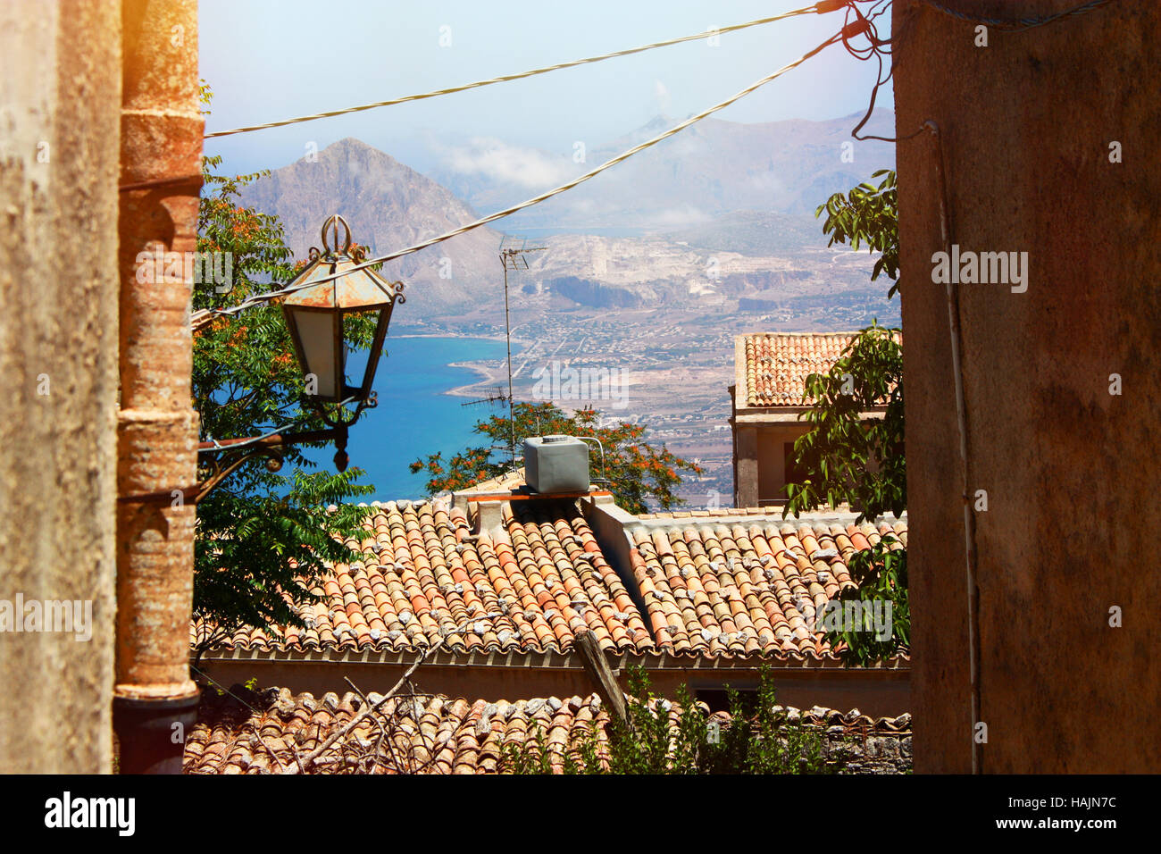 Aerial view of the village and castle of erice erice hi-res stock ...
