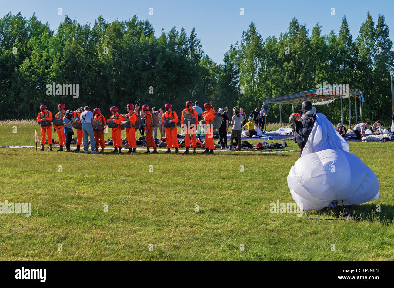 Parachutists - 2015.Parachutists in airfield Stock Photo - Alamy