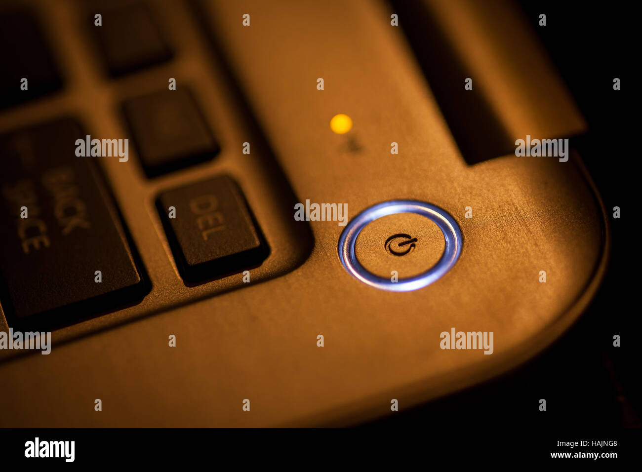 Close up shot of a laptop power button Stock Photo - Alamy