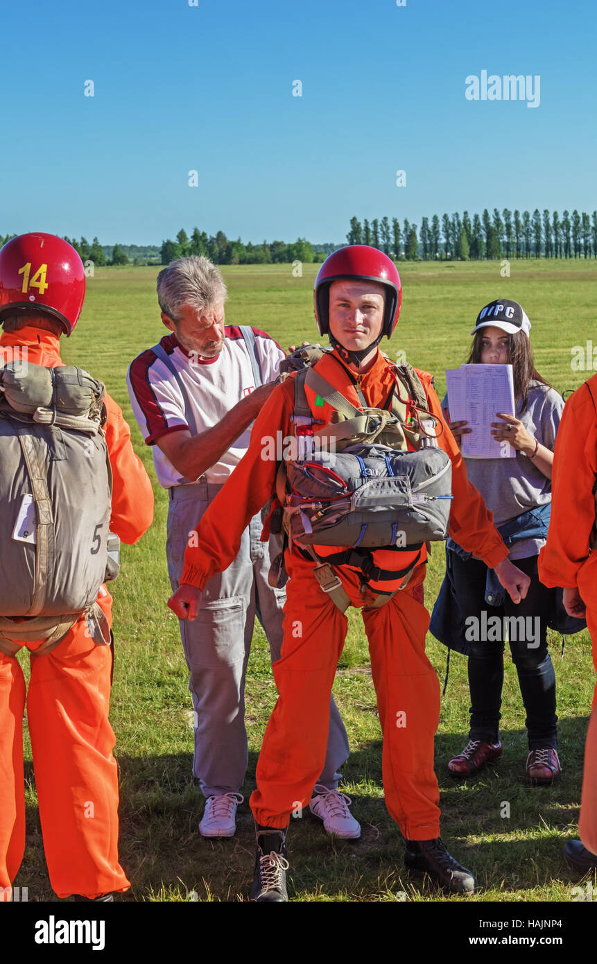 Parachutists - 2015.Parachutists in airfield Stock Photo - Alamy