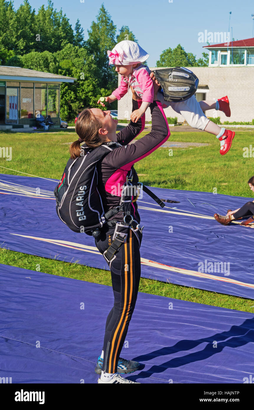 Parachutists - 2015.Skydiver and child Stock Photo - Alamy