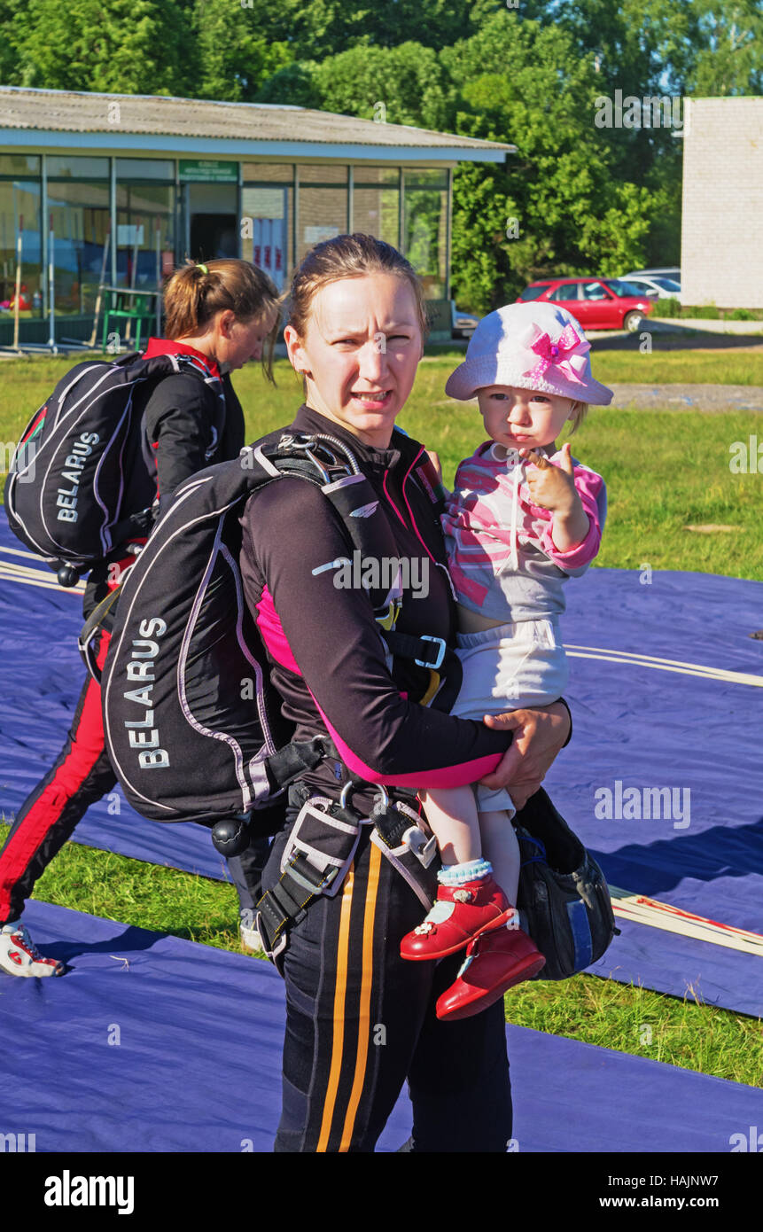 Parachutists - 2015.Skydiver and child Stock Photo - Alamy