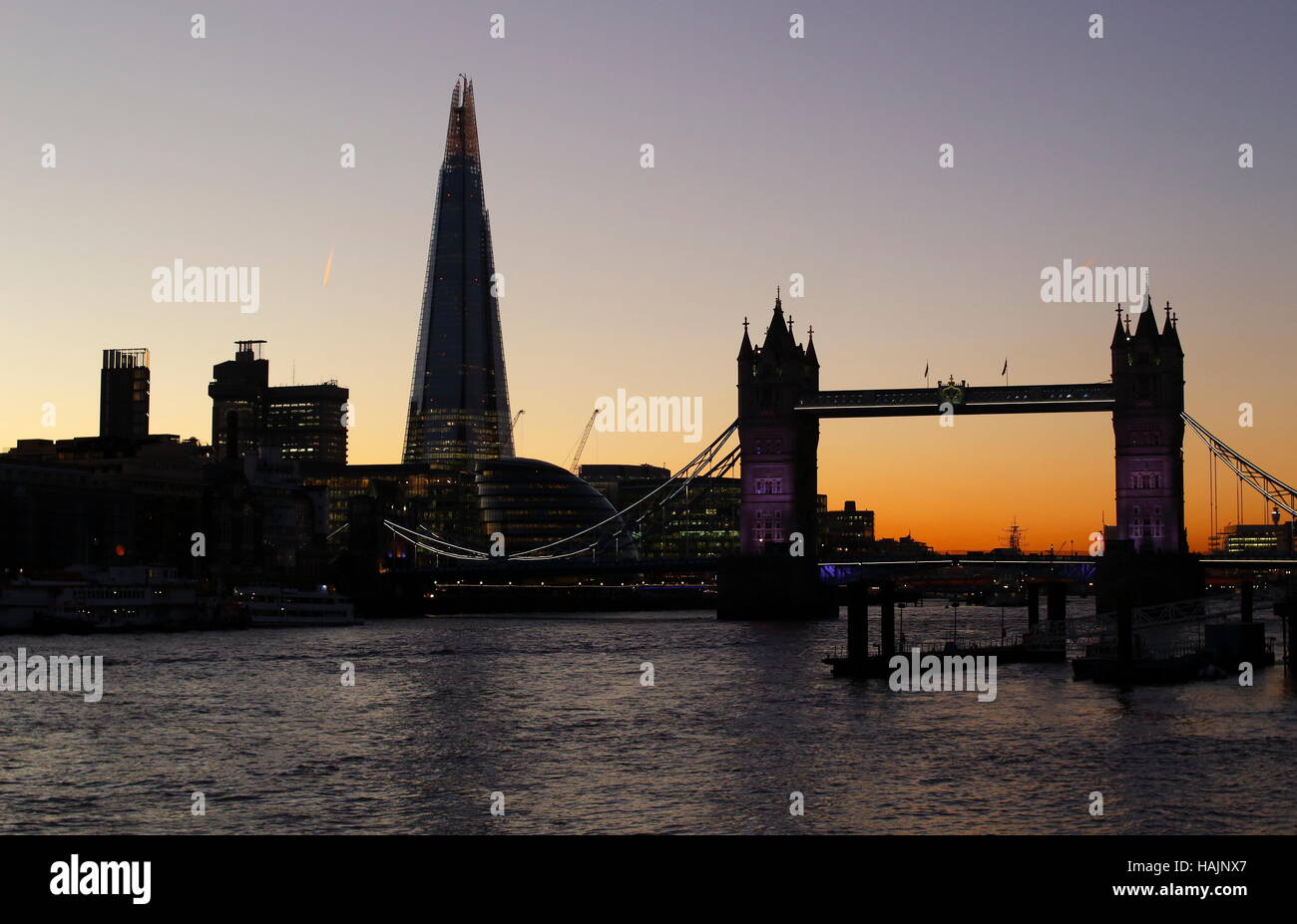 The Shard & Tower Bridge at dusk Stock Photo - Alamy