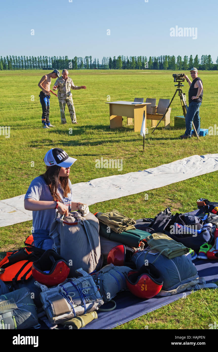 Parachutists - 2015.Packing of parachute Stock Photo - Alamy