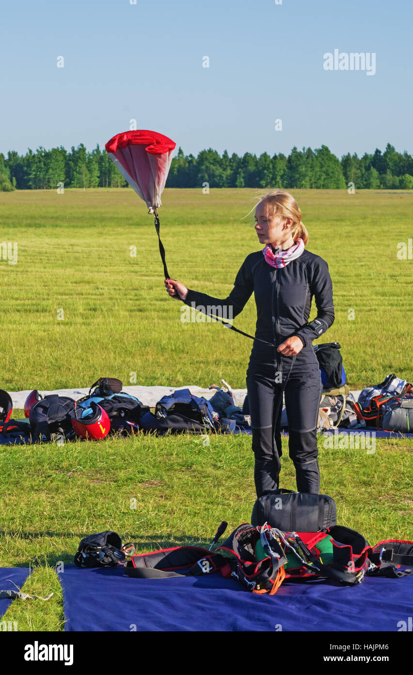 Parachutists - 2015.Packing of parachute Stock Photo - Alamy