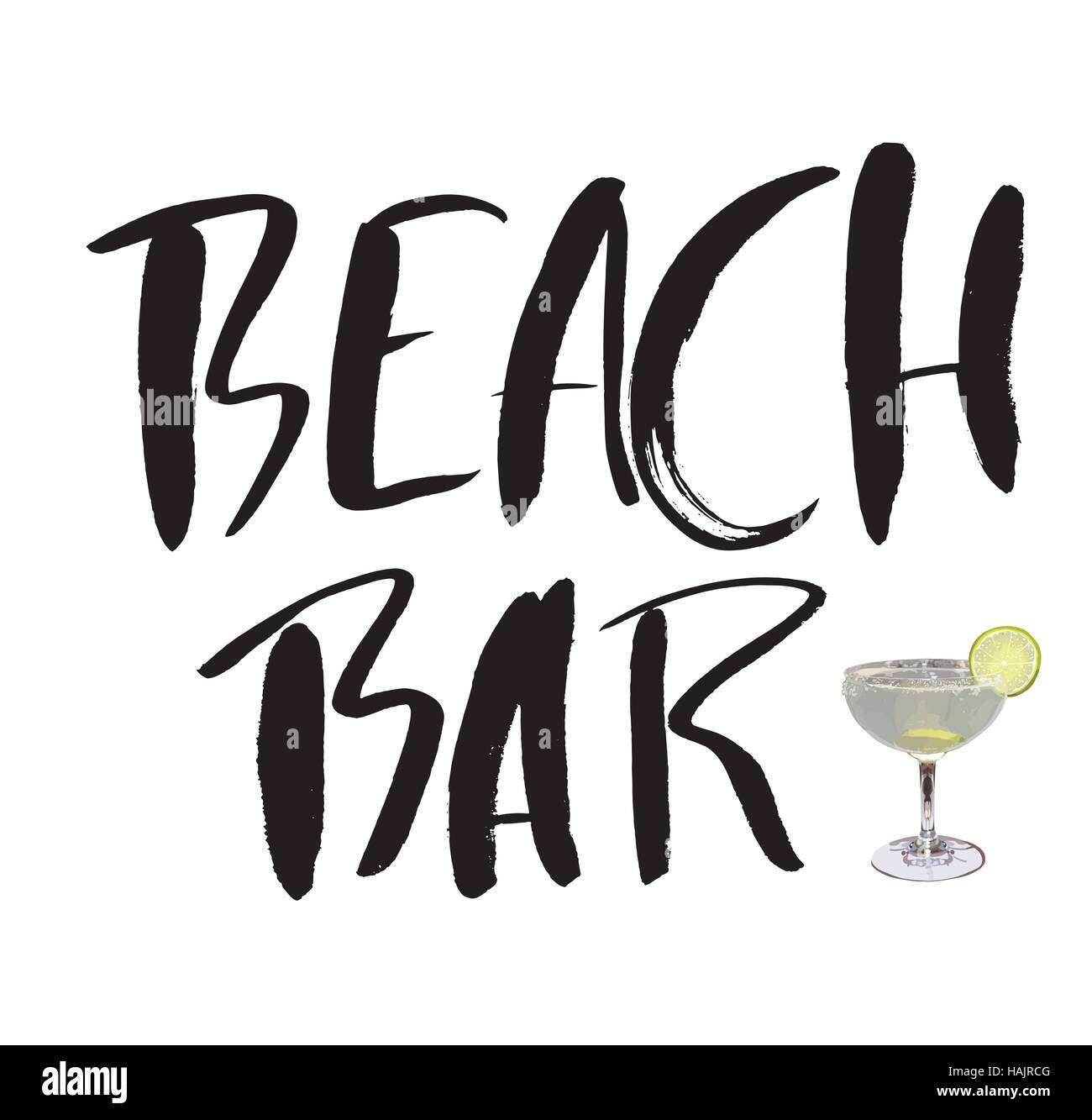 Hand drawn phrase beach bar isolated on the white background. Hand ...