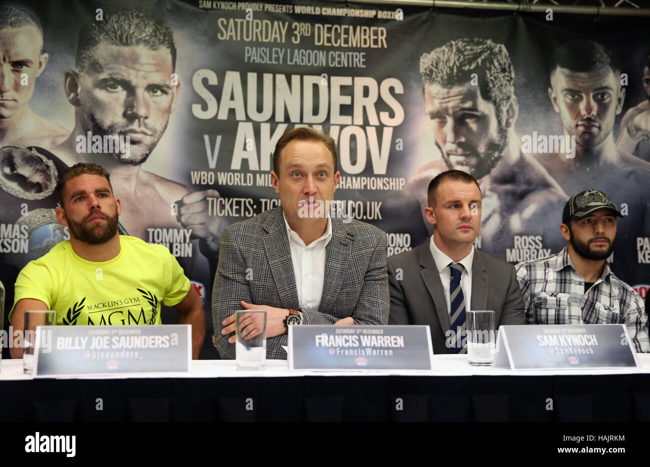Boxer Billy Joe Saunders (left) with promoters Francis Warren (second ...