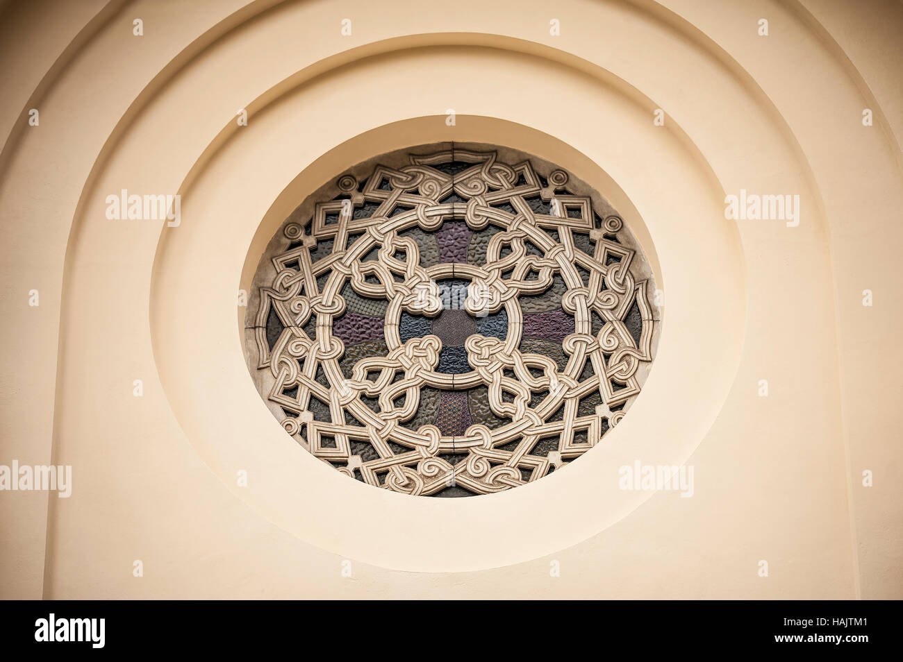 Orthodox church details on a circular window Stock Photo - Alamy
