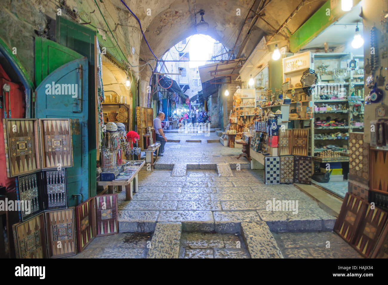 JERUSALEM - APRIL 18, 2014: A typical street market, in the old city of ...
