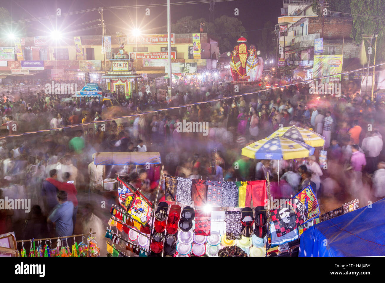Long exposure of crowds in a temple festival at Padanilam near Adoor ...