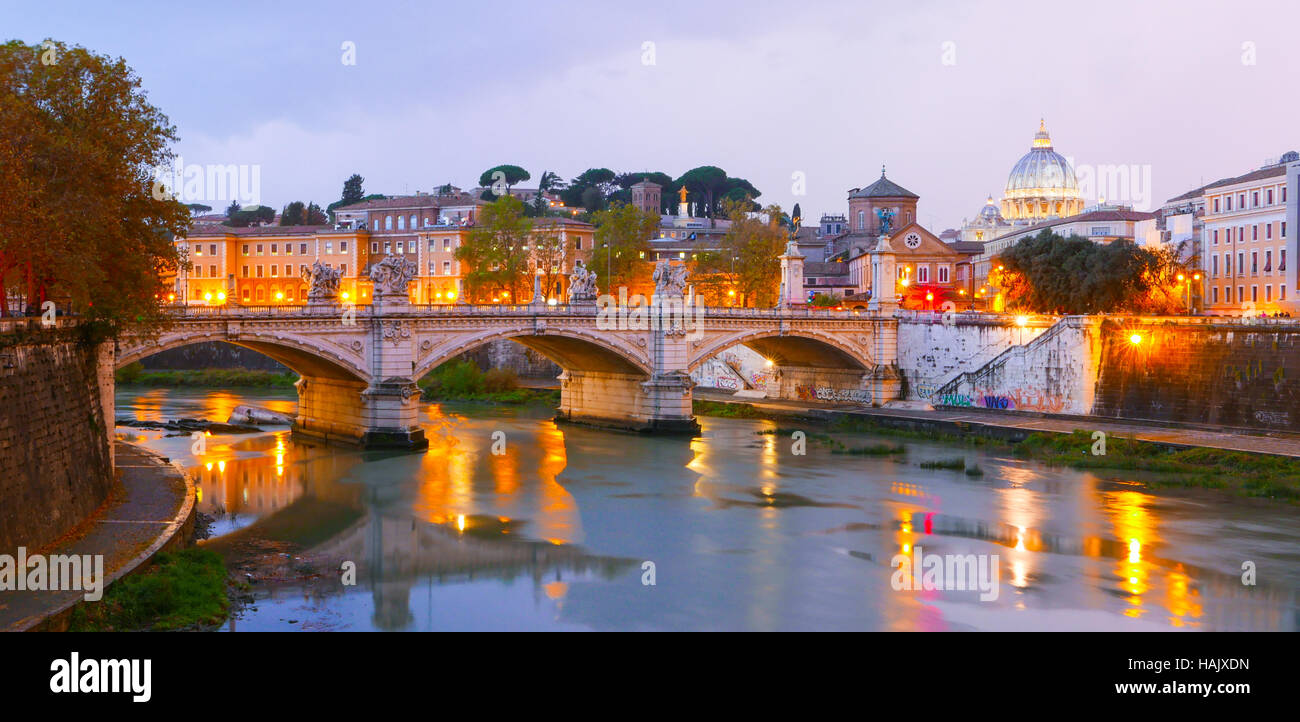 The bridges over River Tiber in Rome in the evening Stock Photo - Alamy