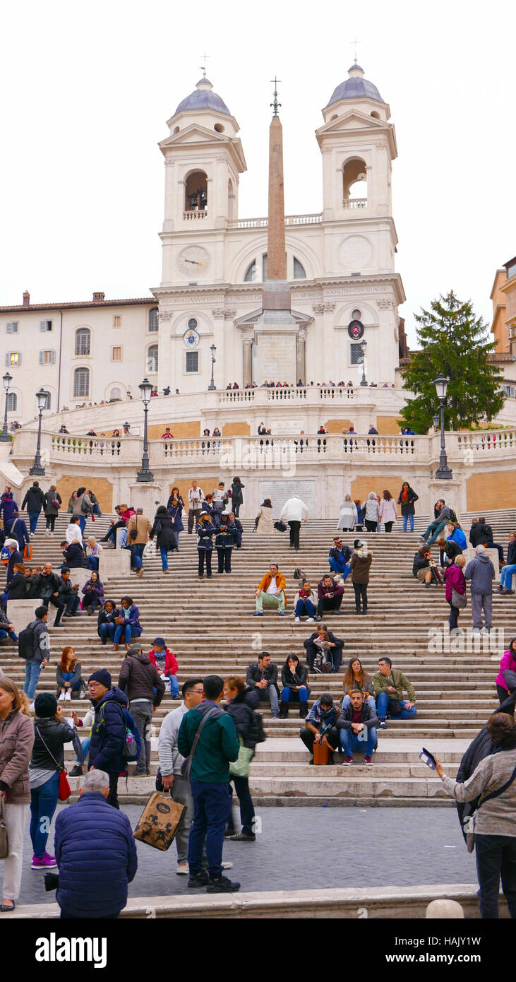 The Spanish Square in Rome with the fanmous landmark of Spanish Steps ...