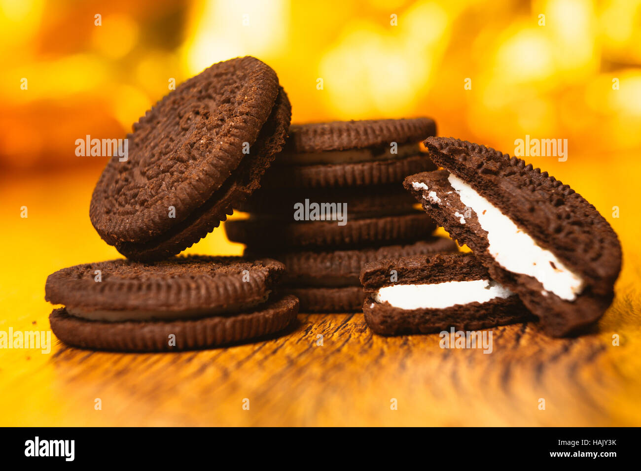 stack of cookies on dark blurred background Stock Photo - Alamy