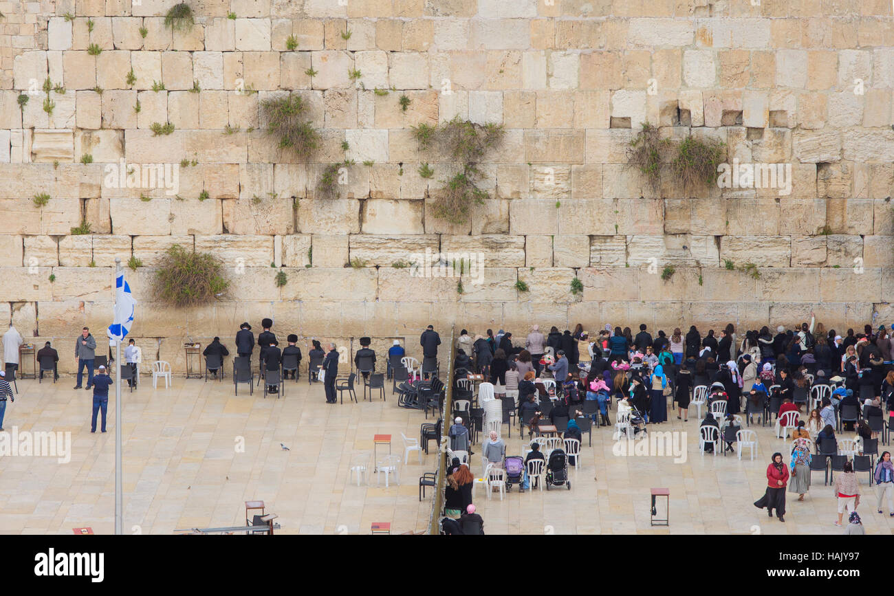 JERUSALEM, ISRAEL - APRIL 10, 2015: The Western Wall crowded with ...