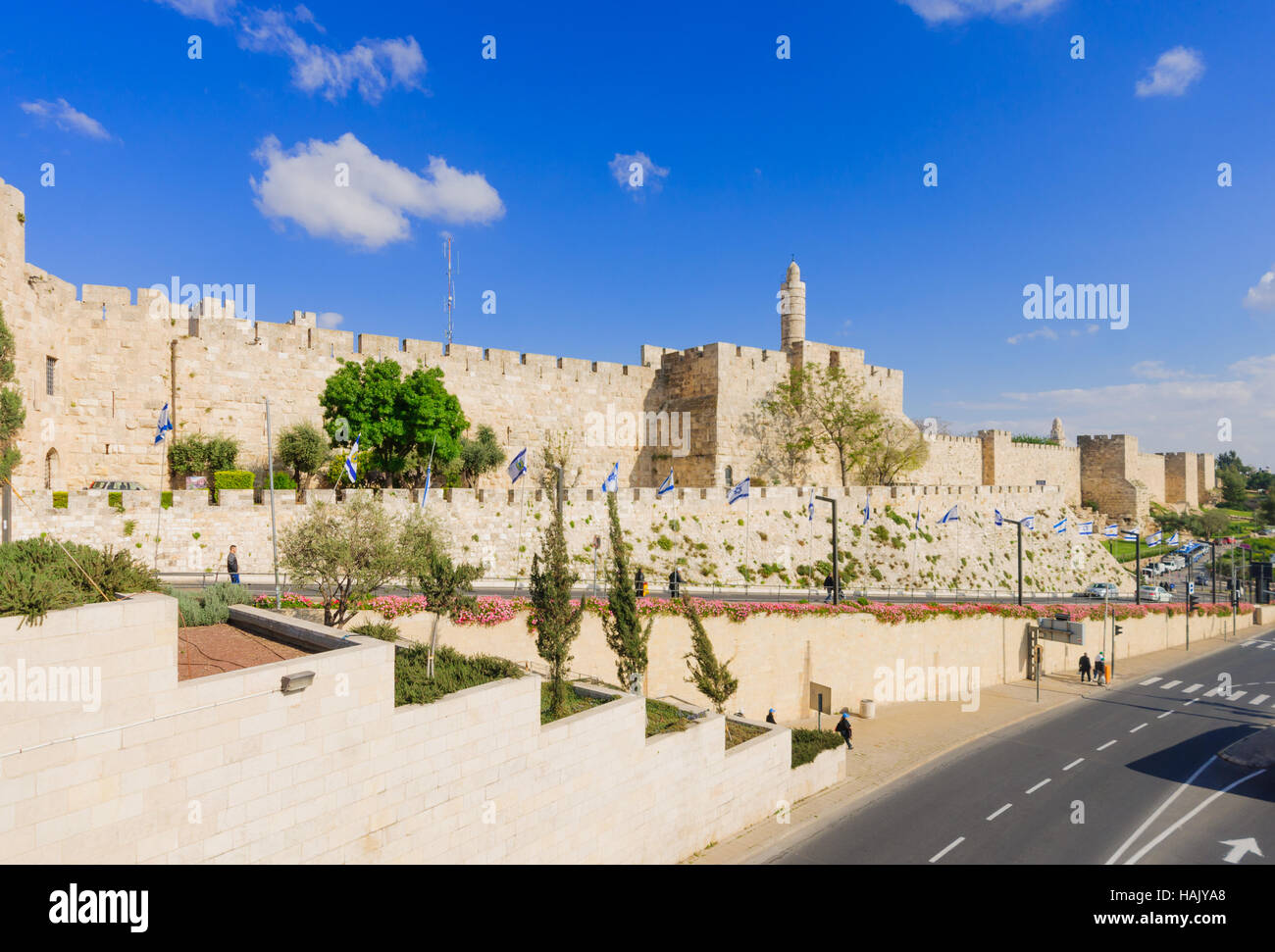JERUSALEM, ISRAEL - APR 10, 2015: The old city walls of Jerusalem, and ...
