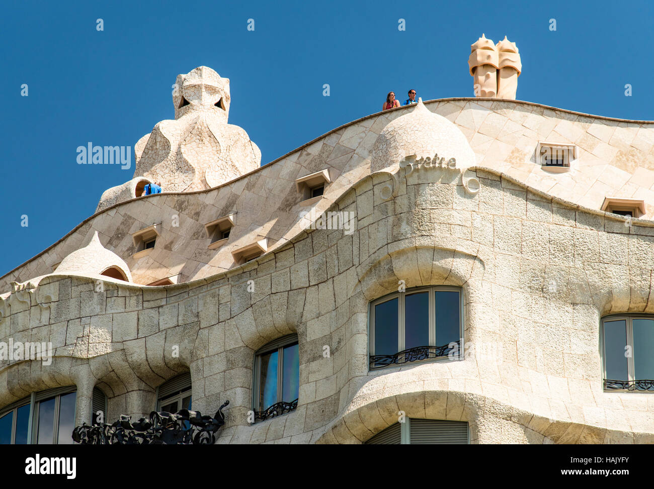 Facade of La Pedrera (Casa Mila), modernist building designed by Antoni ...