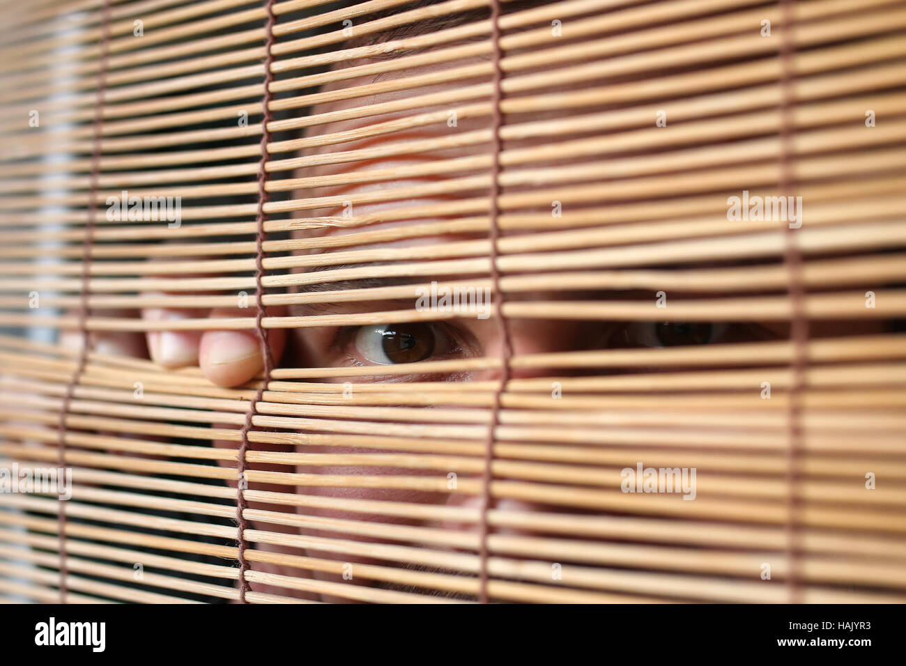 eyes looking through the blinds Stock Photo - Alamy