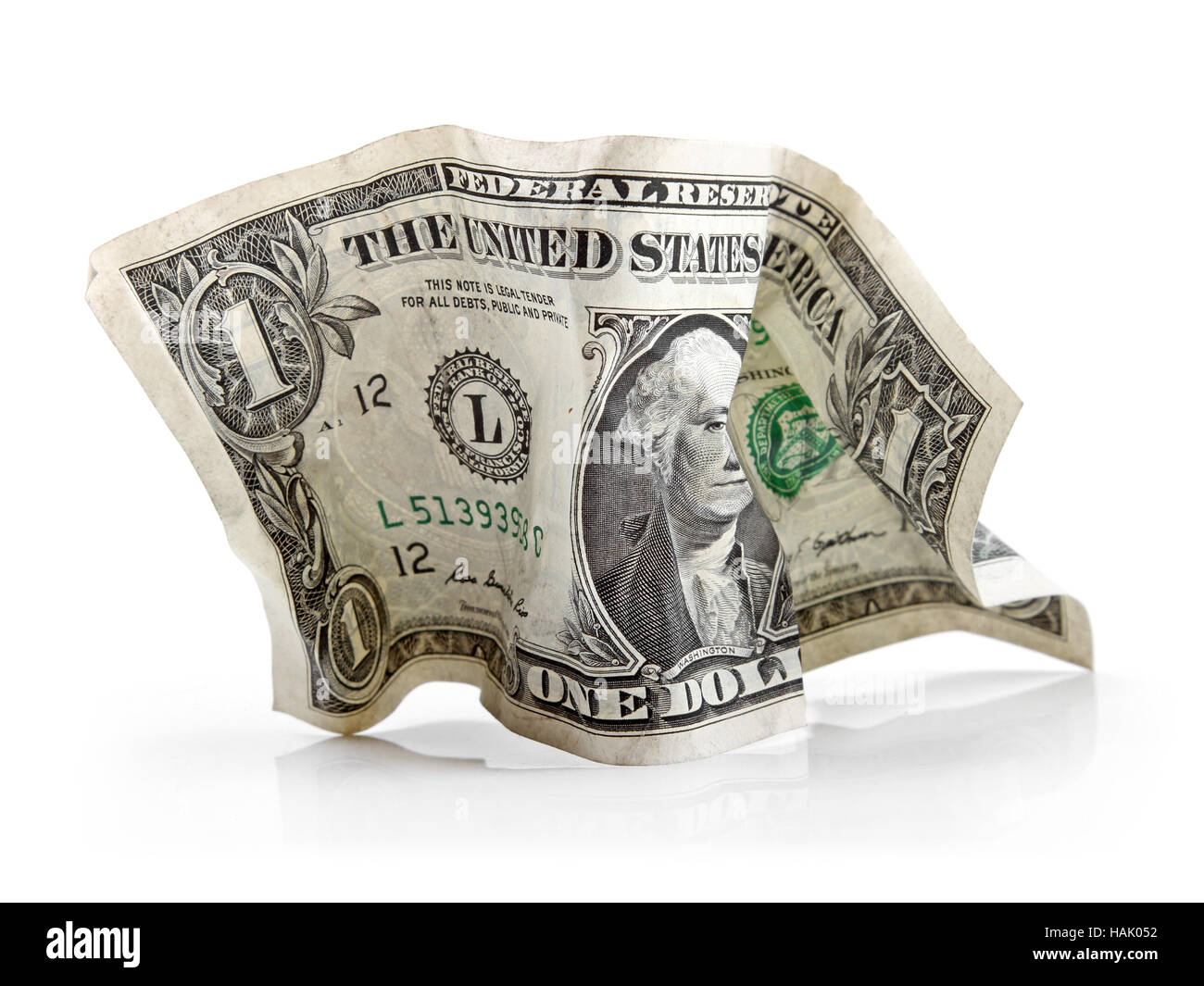 crumpled dollar bill isolated on white Stock Photo - Alamy