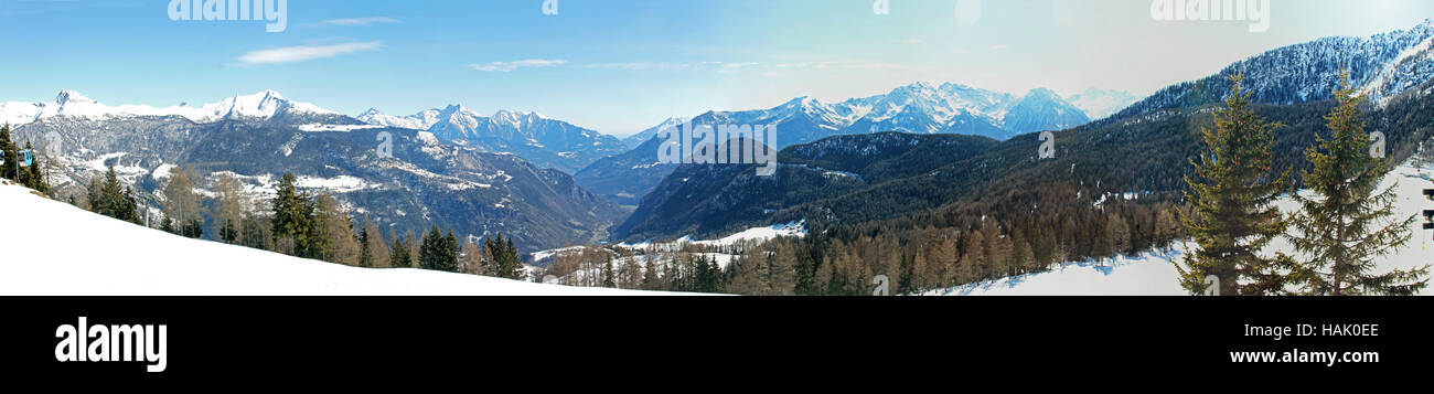 panorama view of snowy alpine mountains in italy Stock Photo - Alamy