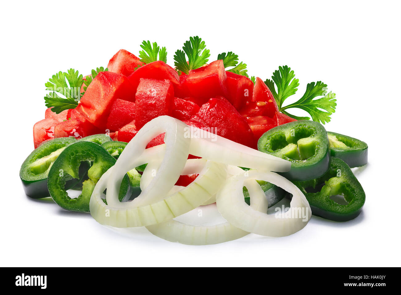Ingredients for Pico de Gallo, salsa fresca, salsa bandera. Chopped ...
