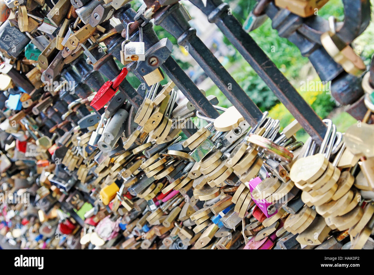 lot of wedding padlocks on bridge railings, love forever concept Stock ...