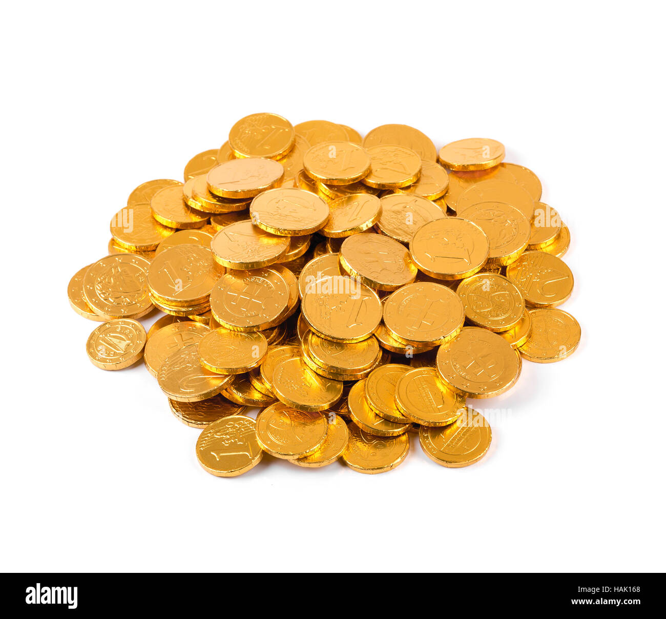 heap of chocolate money coins isolated on white Stock Photo - Alamy