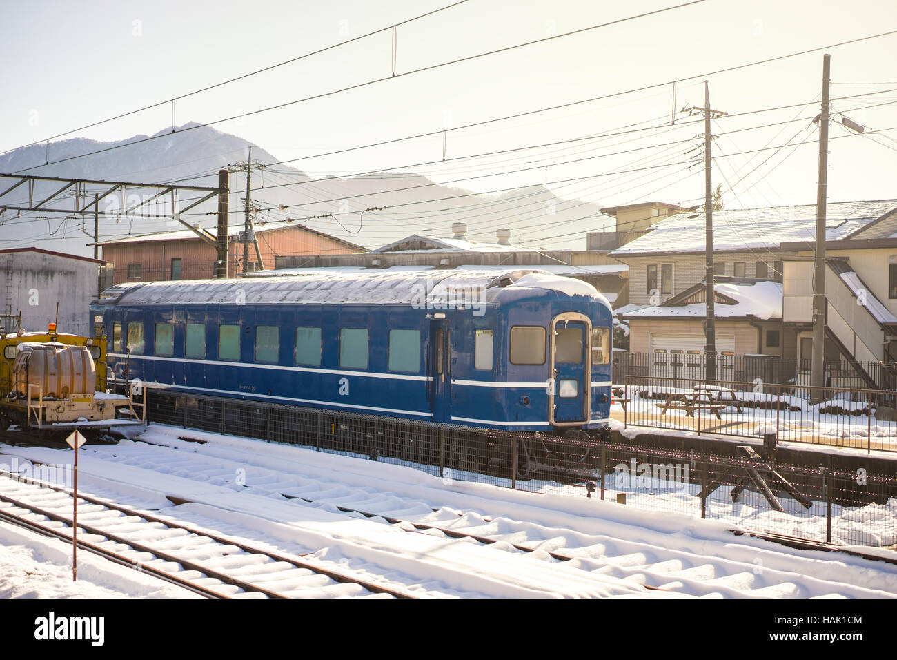 Train on railway,Snowy on railway,Japan transportation,Morning daylight ...