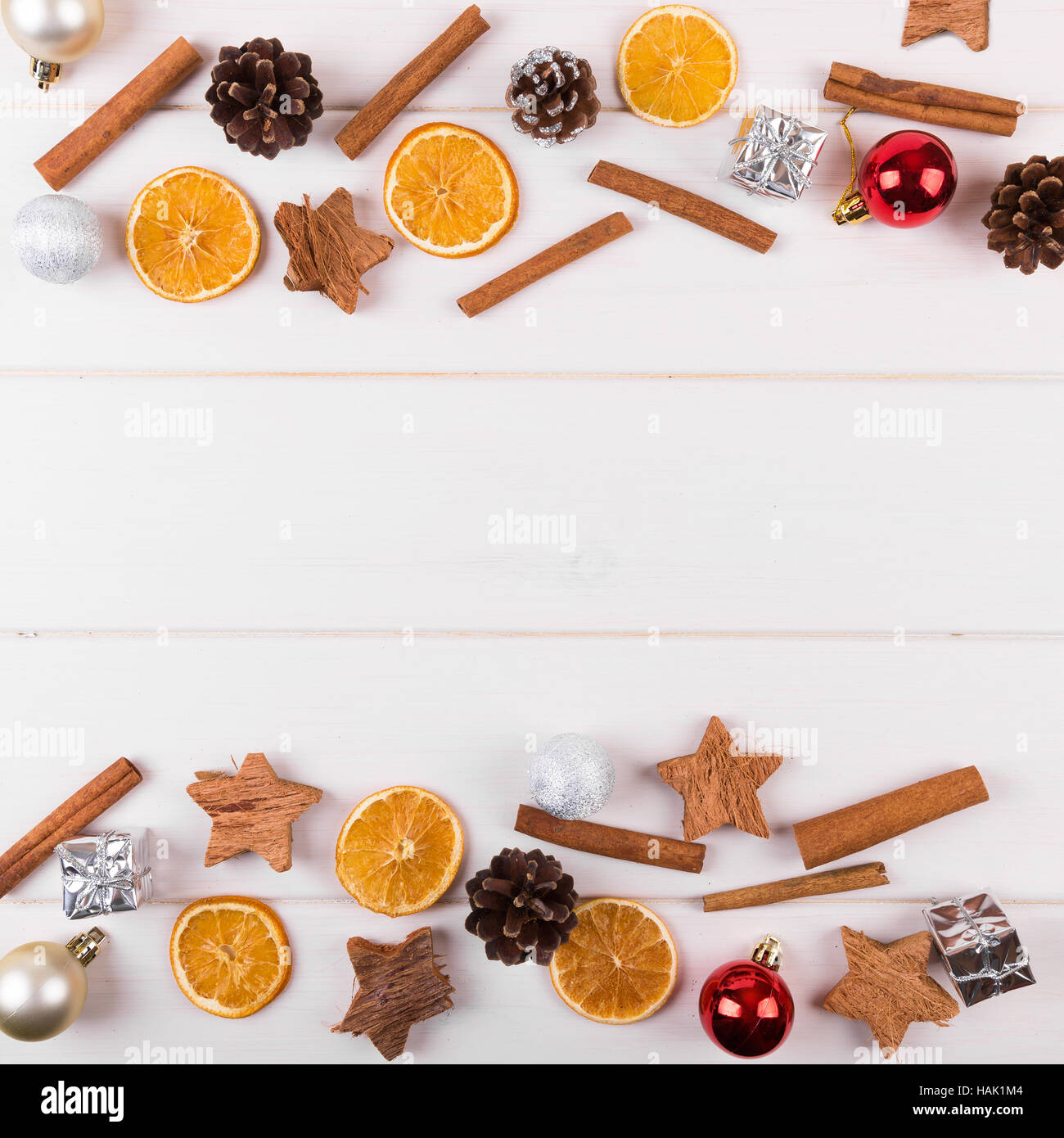 christmas background with traditional festive decorations and spices ...