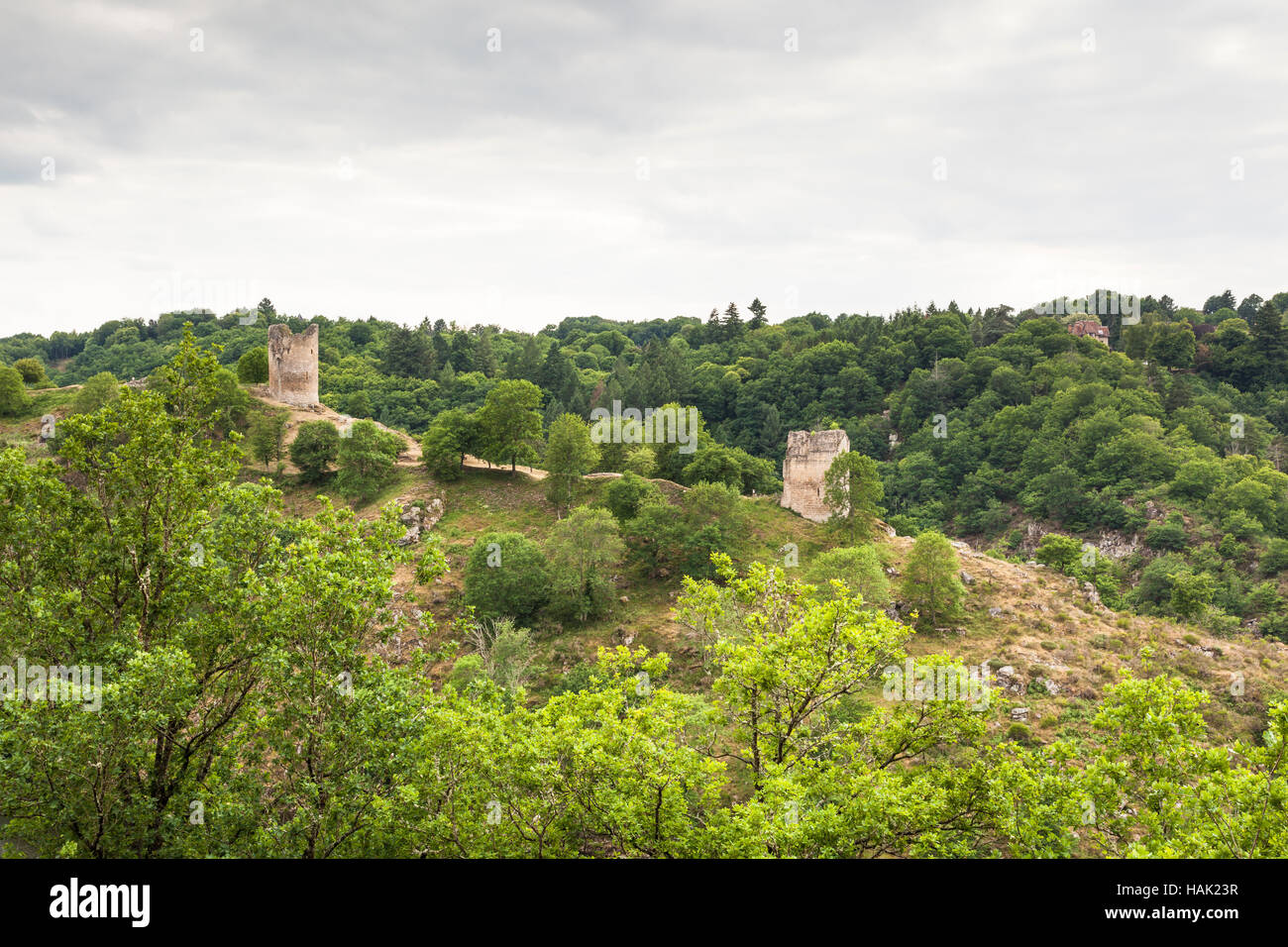 Castle ruins at the confluence of the Sedelle river and the Creuse ...