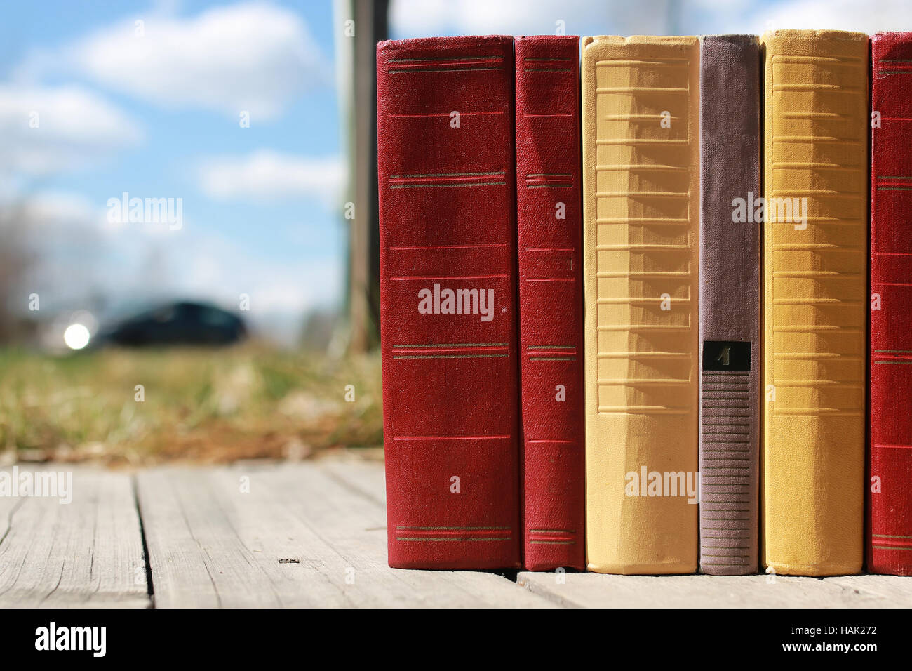 books standing on a table Stock Photo - Alamy