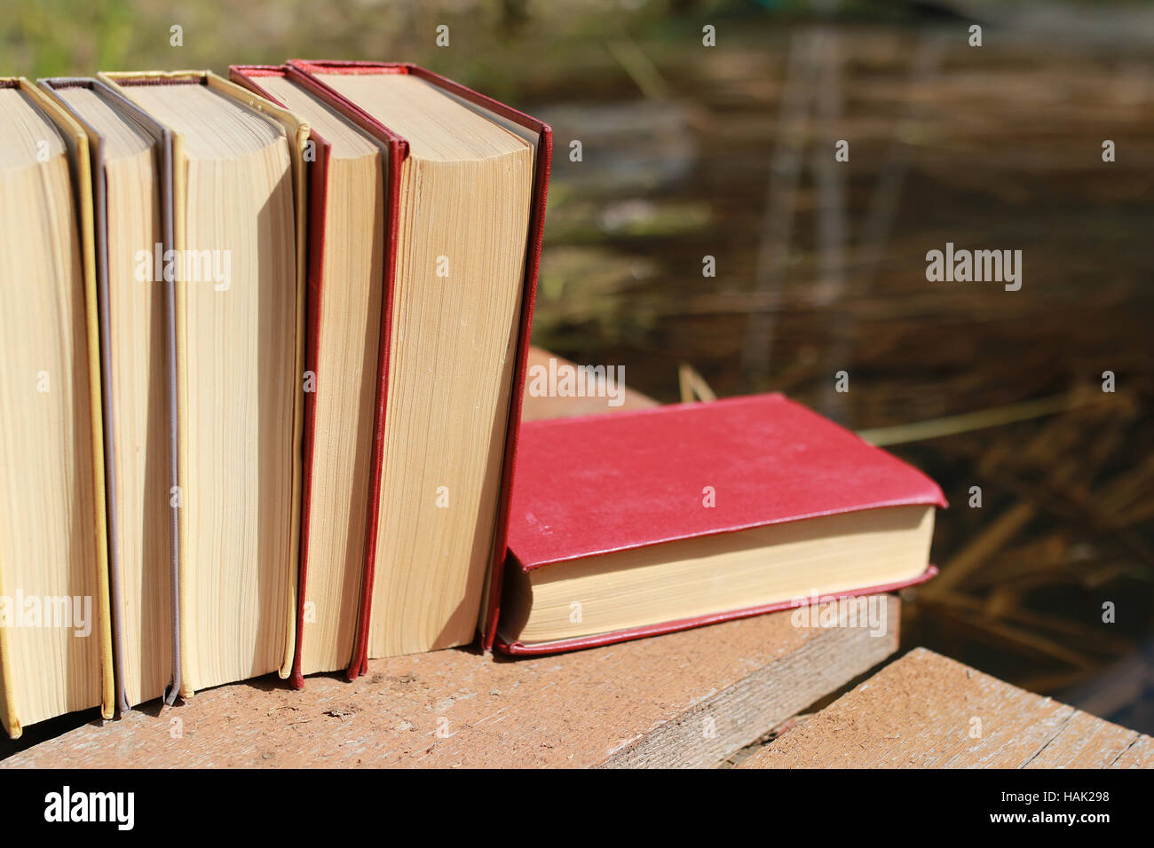 books standing on a table Stock Photo - Alamy