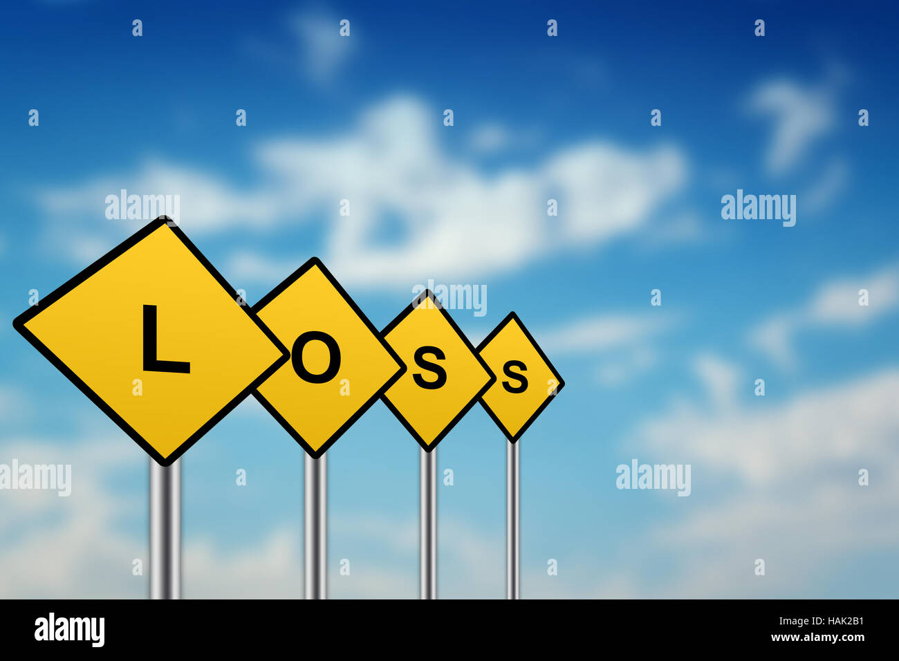 loss on yellow road sign with blurred sky background Stock Photo - Alamy